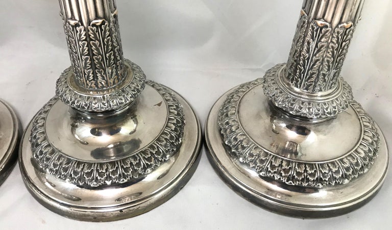 Set of Four English Sheffield Silver over Copper Candlesticks at 1stDibs