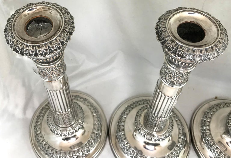 Set of Four English Sheffield Silver over Copper Candlesticks at 1stDibs