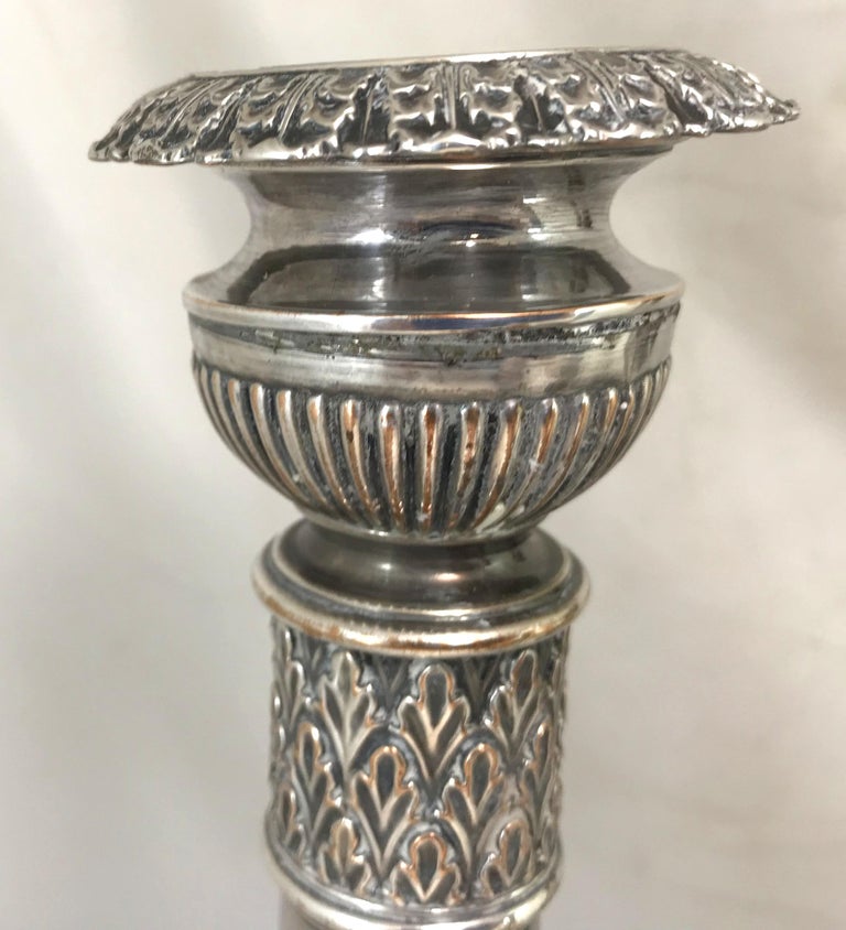 Set of Four English Sheffield Silver over Copper Candlesticks at 1stDibs