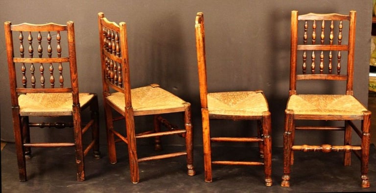 Set of Four English Spindle-Back Rush Seat Chairs with Rush Seats at ...