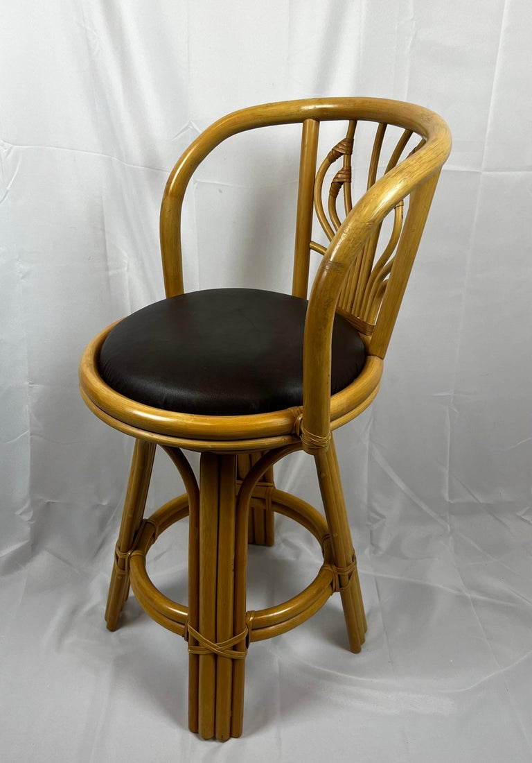 Ficks Reed Style Swivel Rattan Bar Stools-Set of Four For Sale at 1stDibs