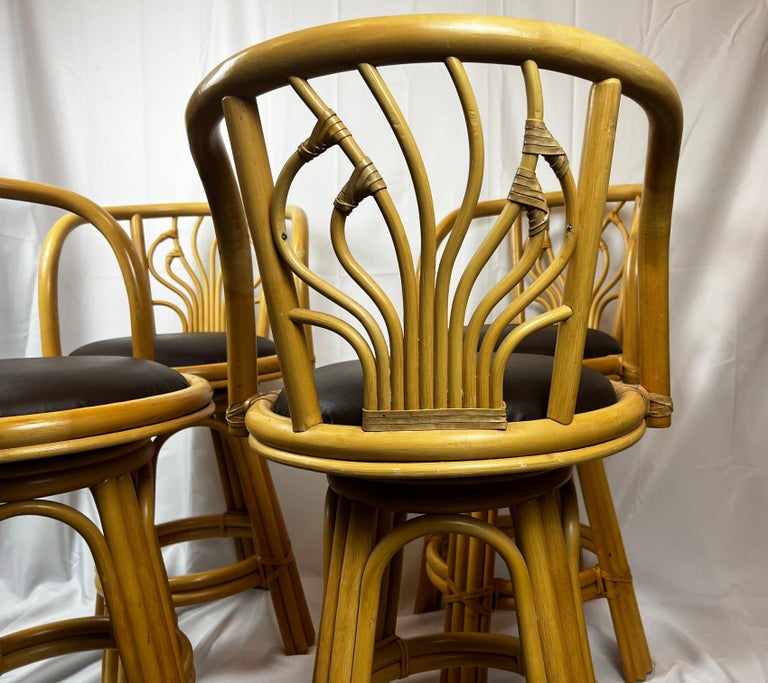 Ficks Reed Style Swivel Rattan Bar Stools-Set of Four For Sale at 1stDibs