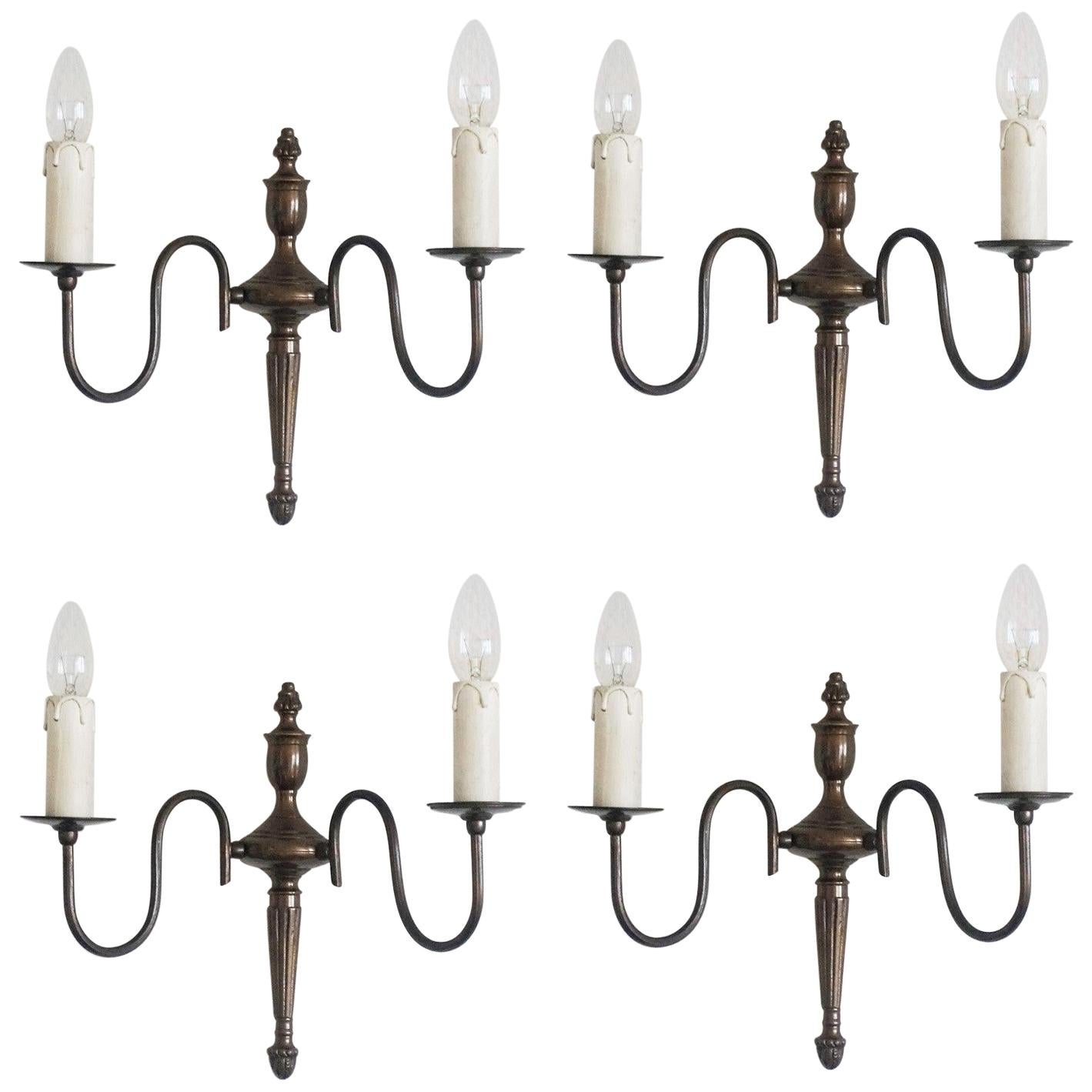 Large Italian Brass Murano Glass Double Leaf Two-Light Wall Sconce ...