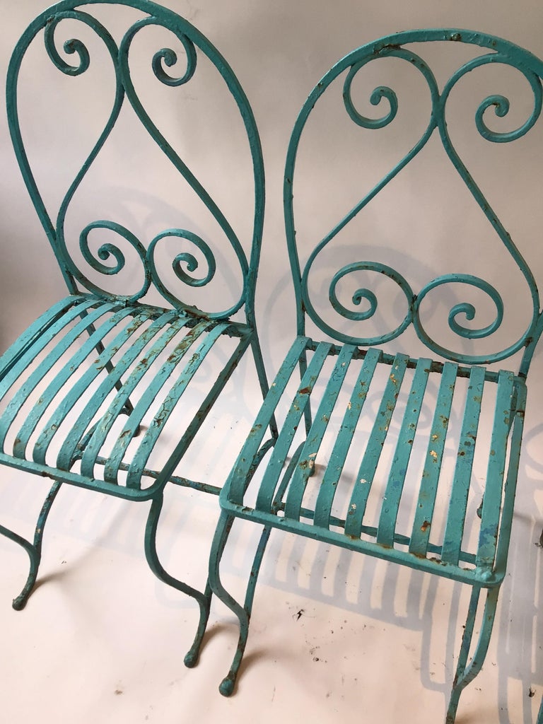 Set of Four French 1940s Iron Garden Chairs For Sale at 1stDibs