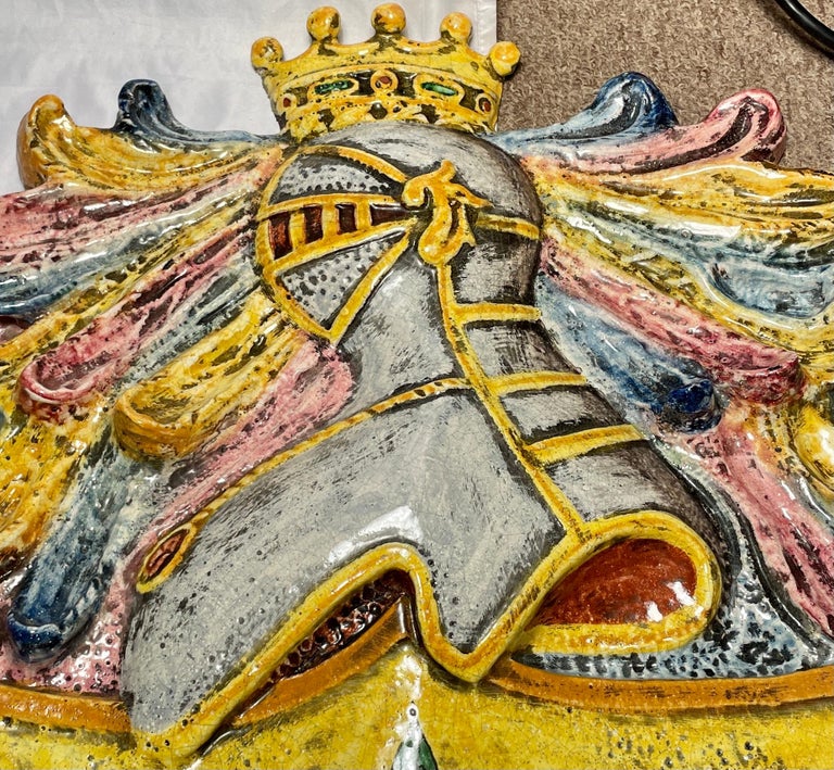 Set of Four French Faience Porcelain Colorful Coats of Arms Wall Panels ...