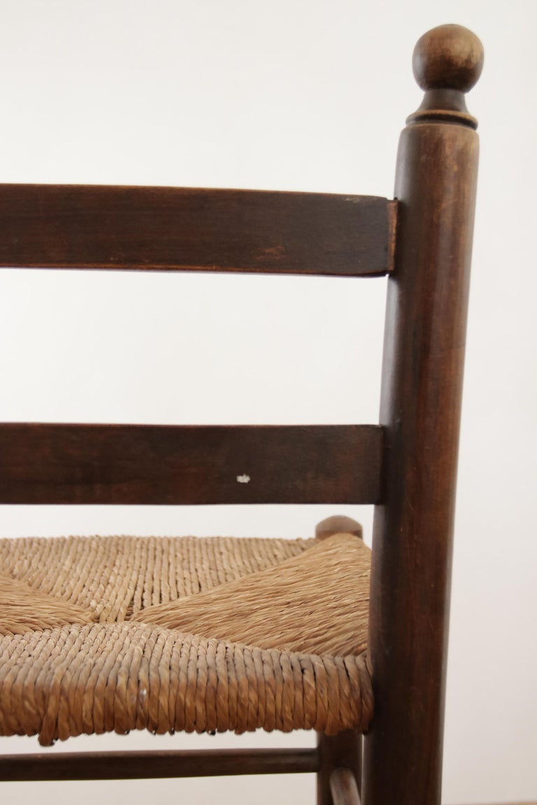 Set of Four French Oak Barstools with Rush Seats in Style of Charles ...