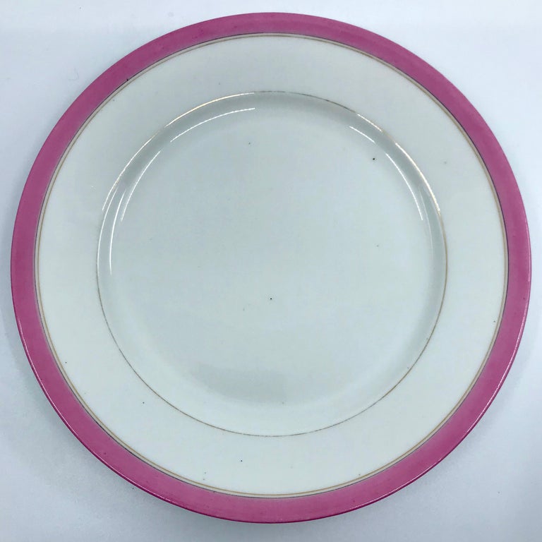 Set of Four French Pink and Gilt Banded Plates For Sale at 1stDibs