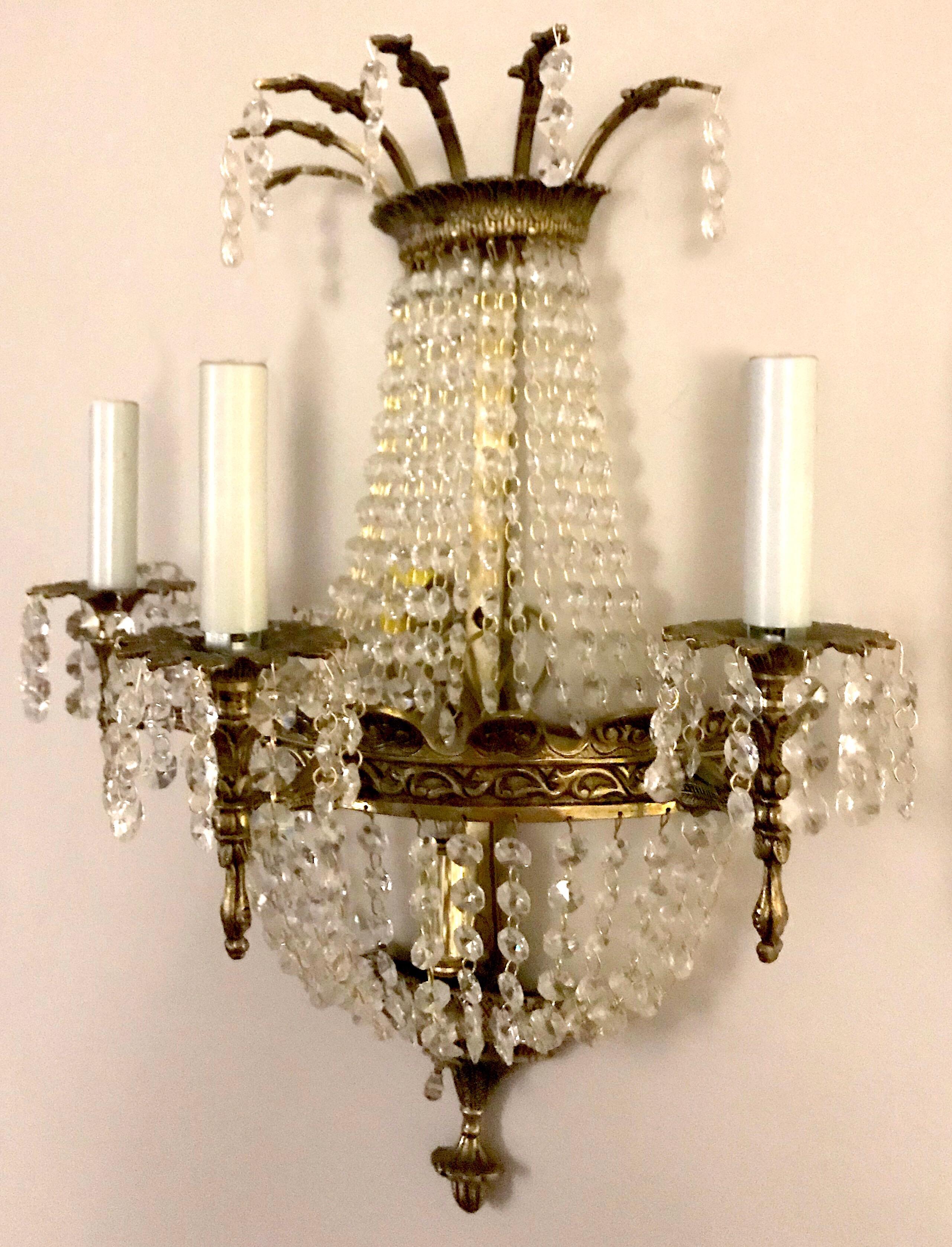 Set of Four French Style Crystal Sconces For Sale at 1stDibs