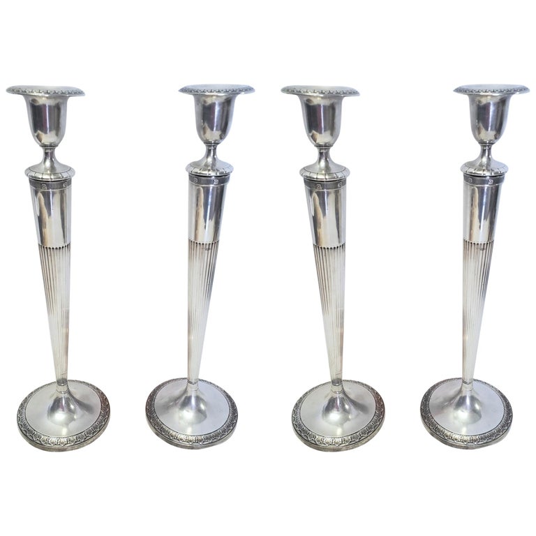 Set of Four French Vintage Extra Tall Silver Candlestick Holders For ...