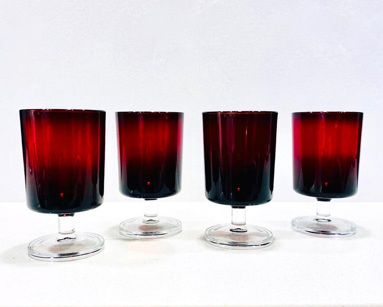 Set of Four French Vintage Stemware Glasses in Ruby Red, c. 1960s at ...
