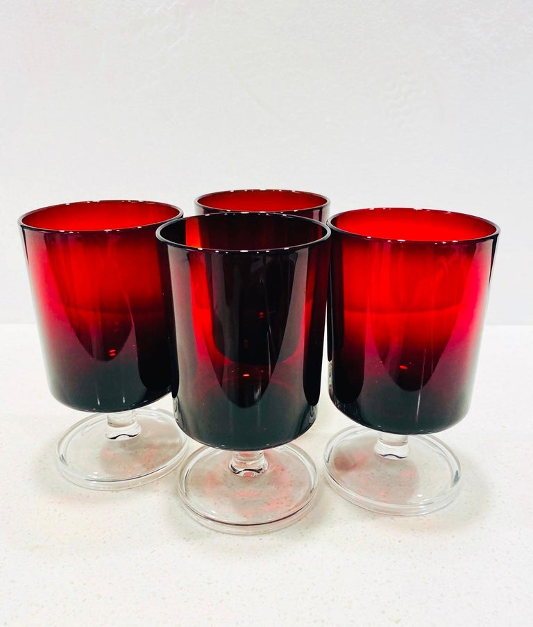 Set of Four French Vintage Stemware Glasses in Ruby Red, c. 1960s at ...