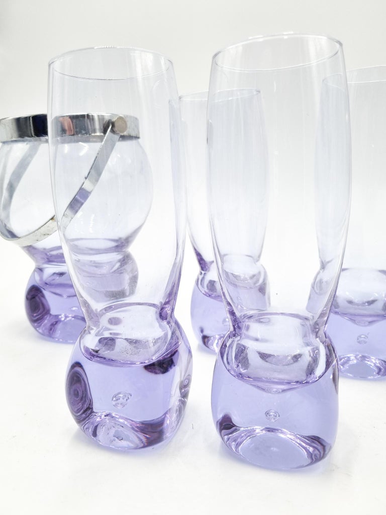 Set of Four Glasses and Ice bucket in Alexandrite Glass by Joe Colombo ...