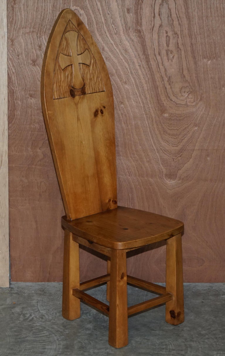 Set of Four Gothic Celtic Style Large Pitch Pine Dining Chairs with ...
