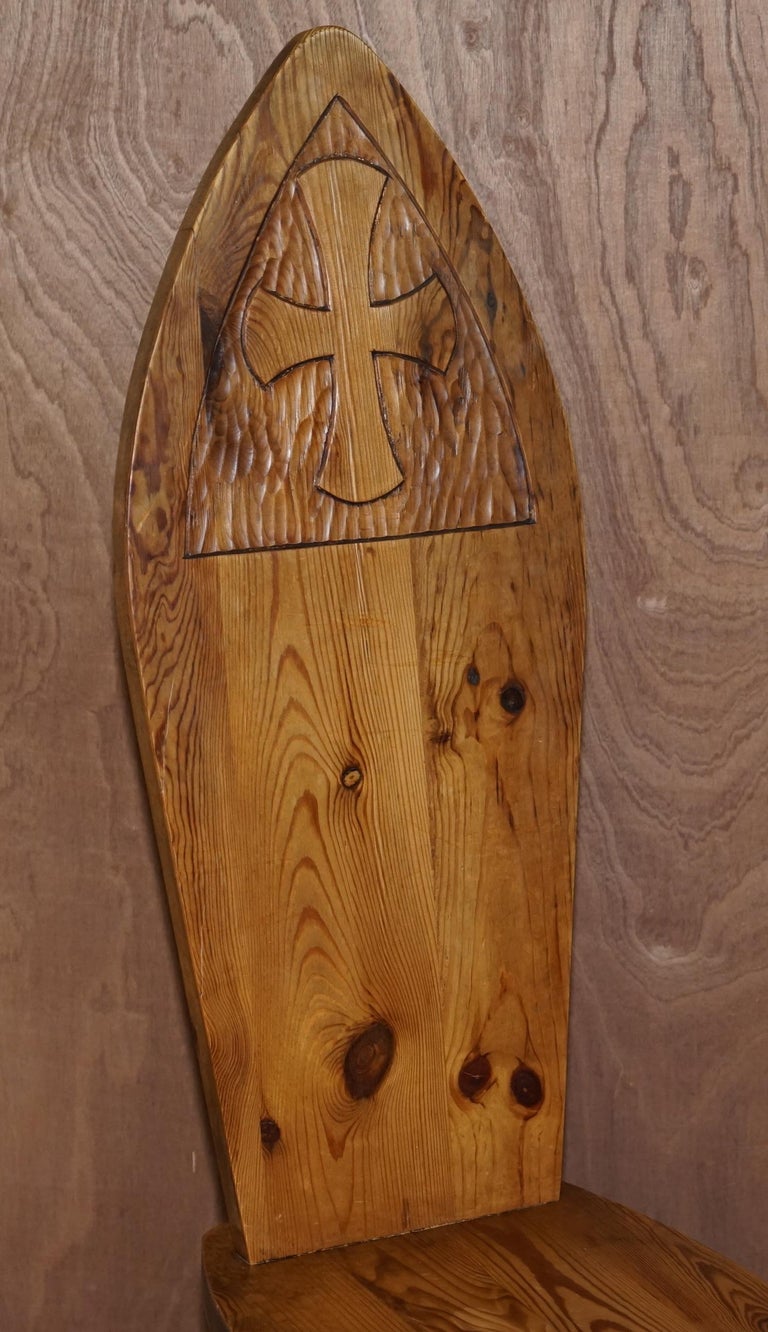 Set of Four Gothic Celtic Style Large Pitch Pine Dining Chairs with ...