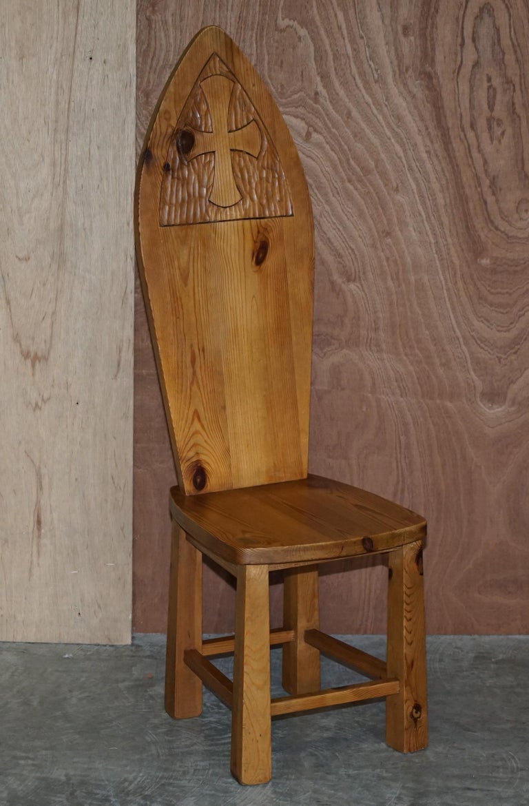 Set of Four Gothic Celtic Style Large Pitch Pine Dining Chairs with ...