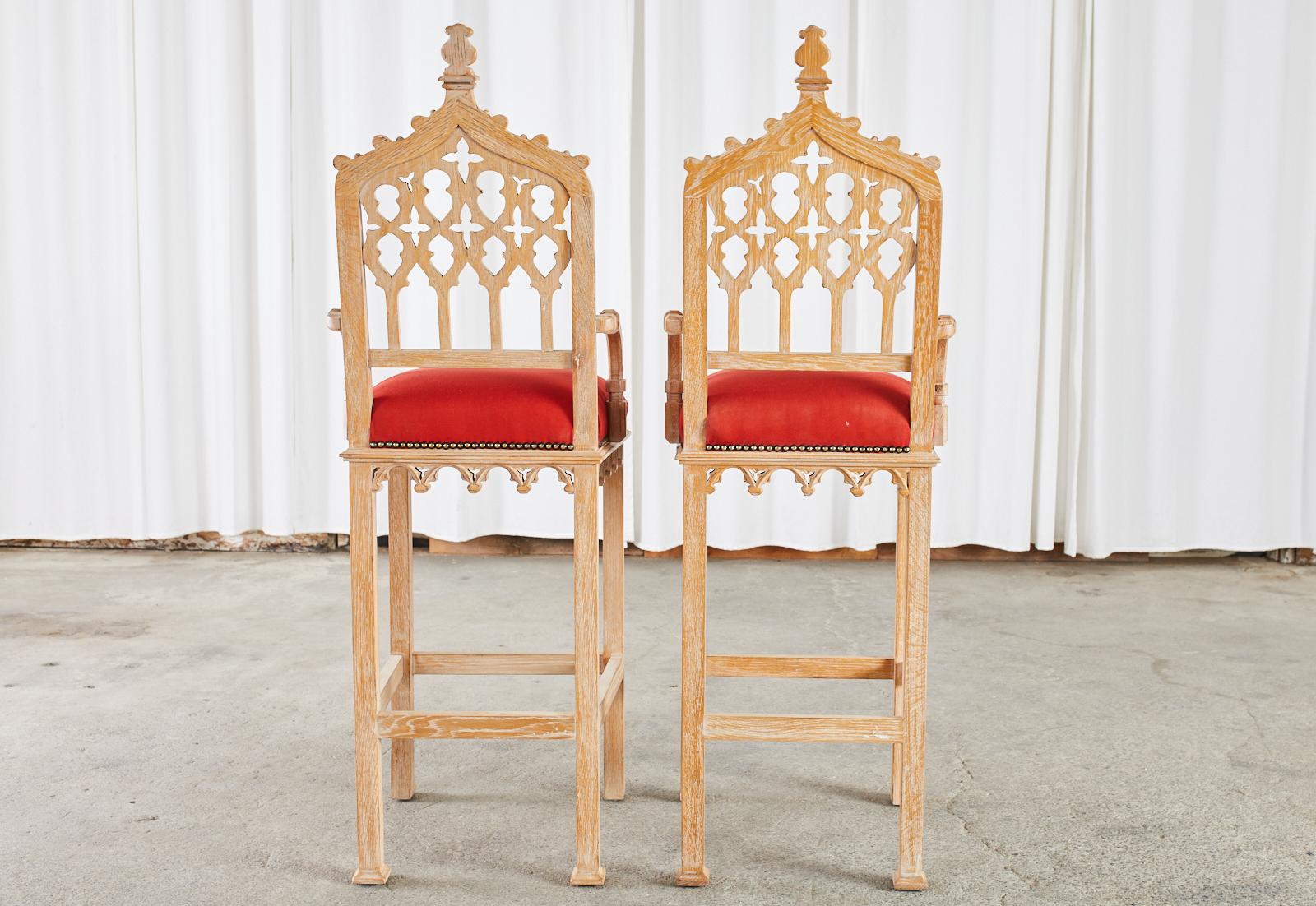 Set of Four Gothic Revival Style Oak and Carved Barstools at 1stDibs ...