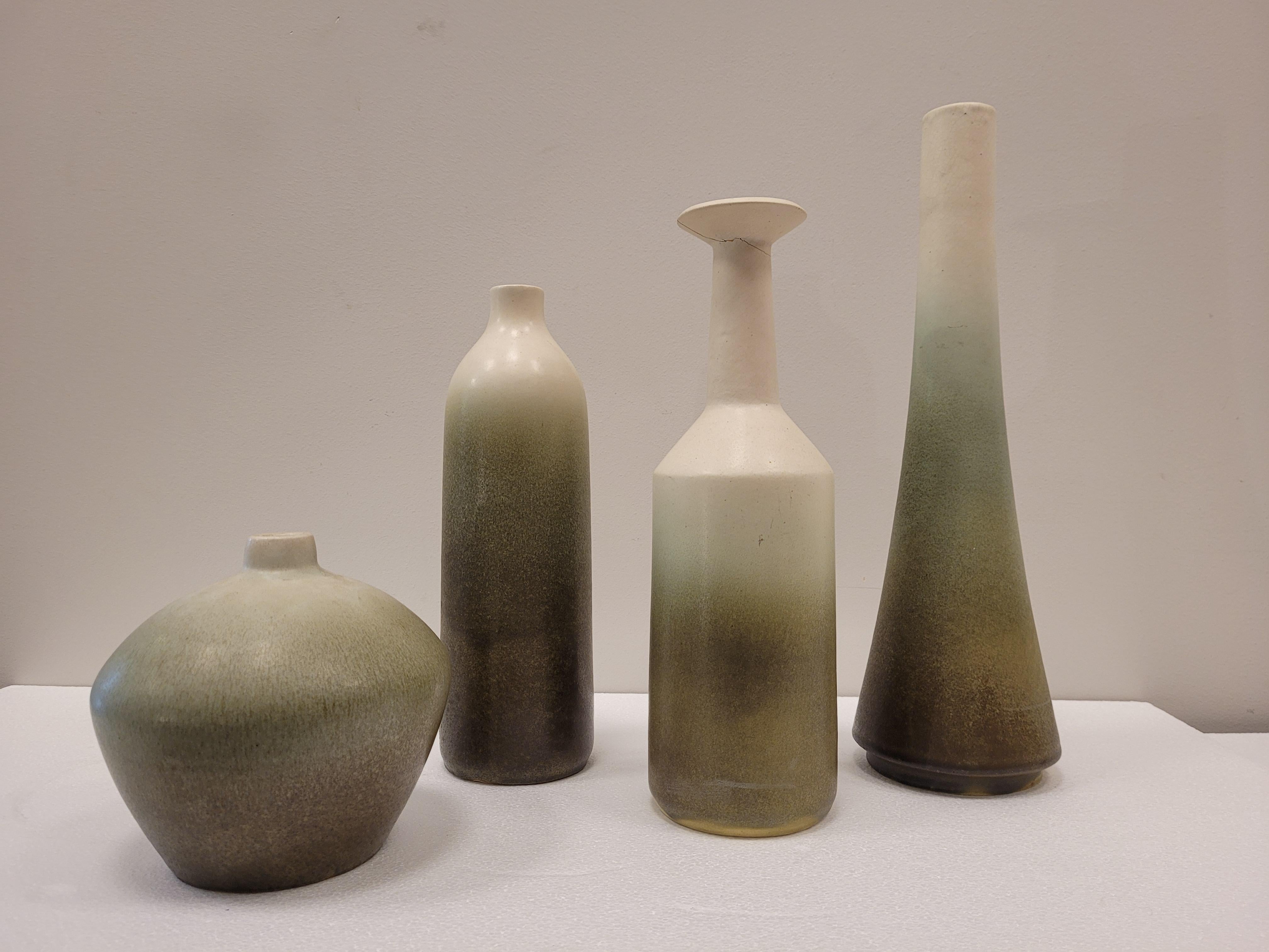 Set of Four green Denmark Ceramic Vases, ARCA, 60s For Sale at 1stDibs