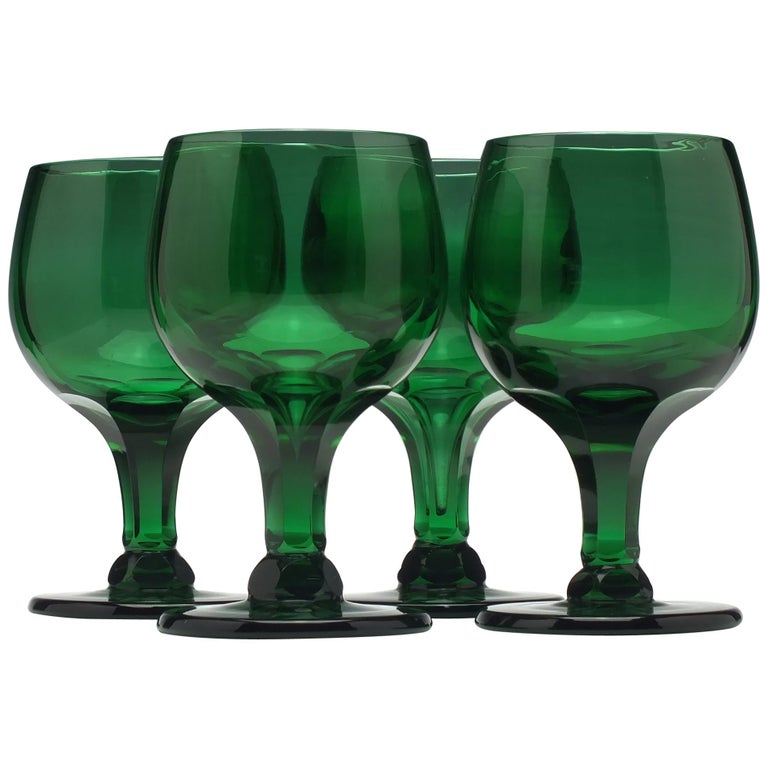 Set of Four Green Glass Wine Goblets, circa 1900 For Sale at 1stDibs