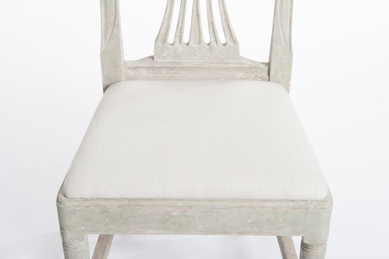 4 Hand Painted Gustavian Dining Chairs in Pale Green-Gray Color 19th ...