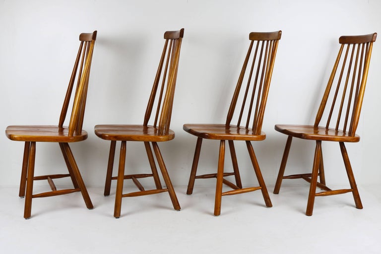 Set of Four High Spindle Back Chairs by Pastoe in Solid Wood Dutch ...