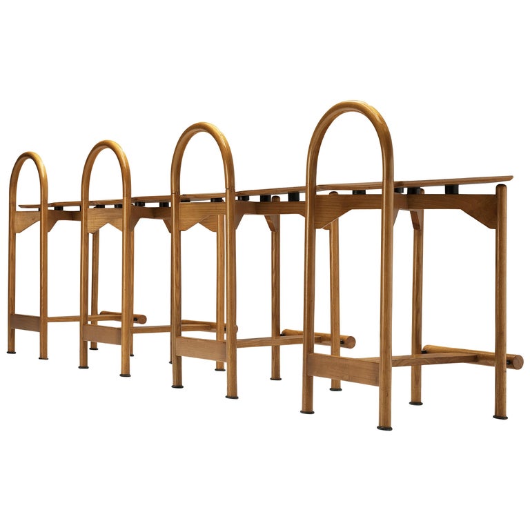 Set of Four Italian Bar Stools in Walnut For Sale at 1stDibs