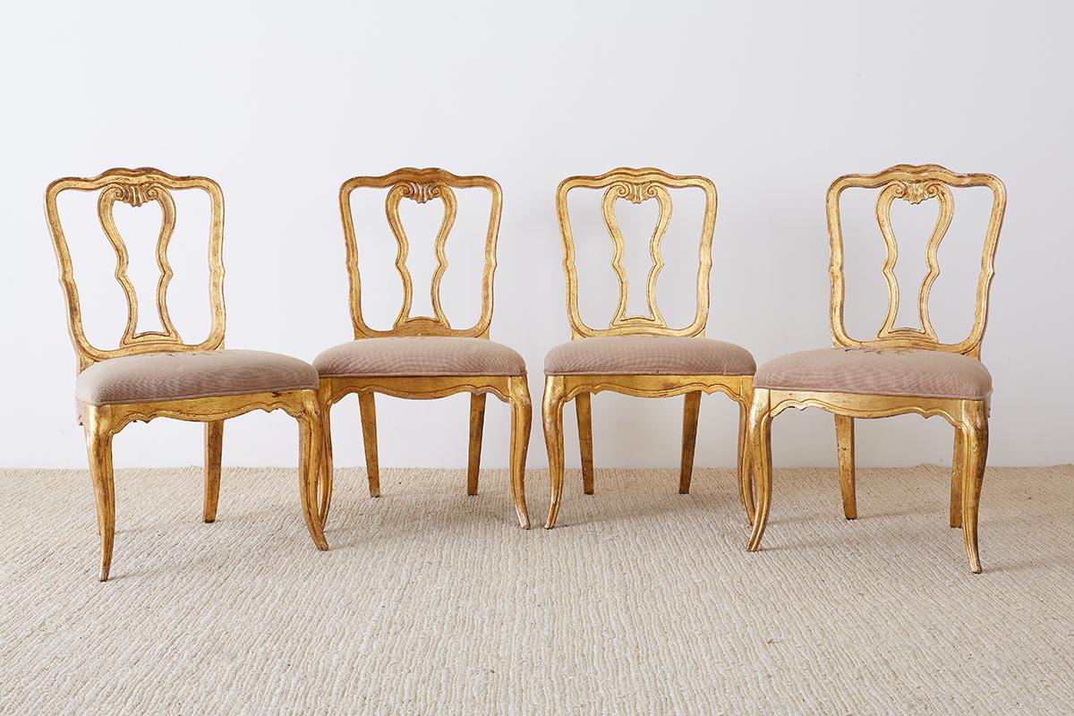 Set of Four Italian Giltwood Venetian Style Dining Chairs For Sale at ...