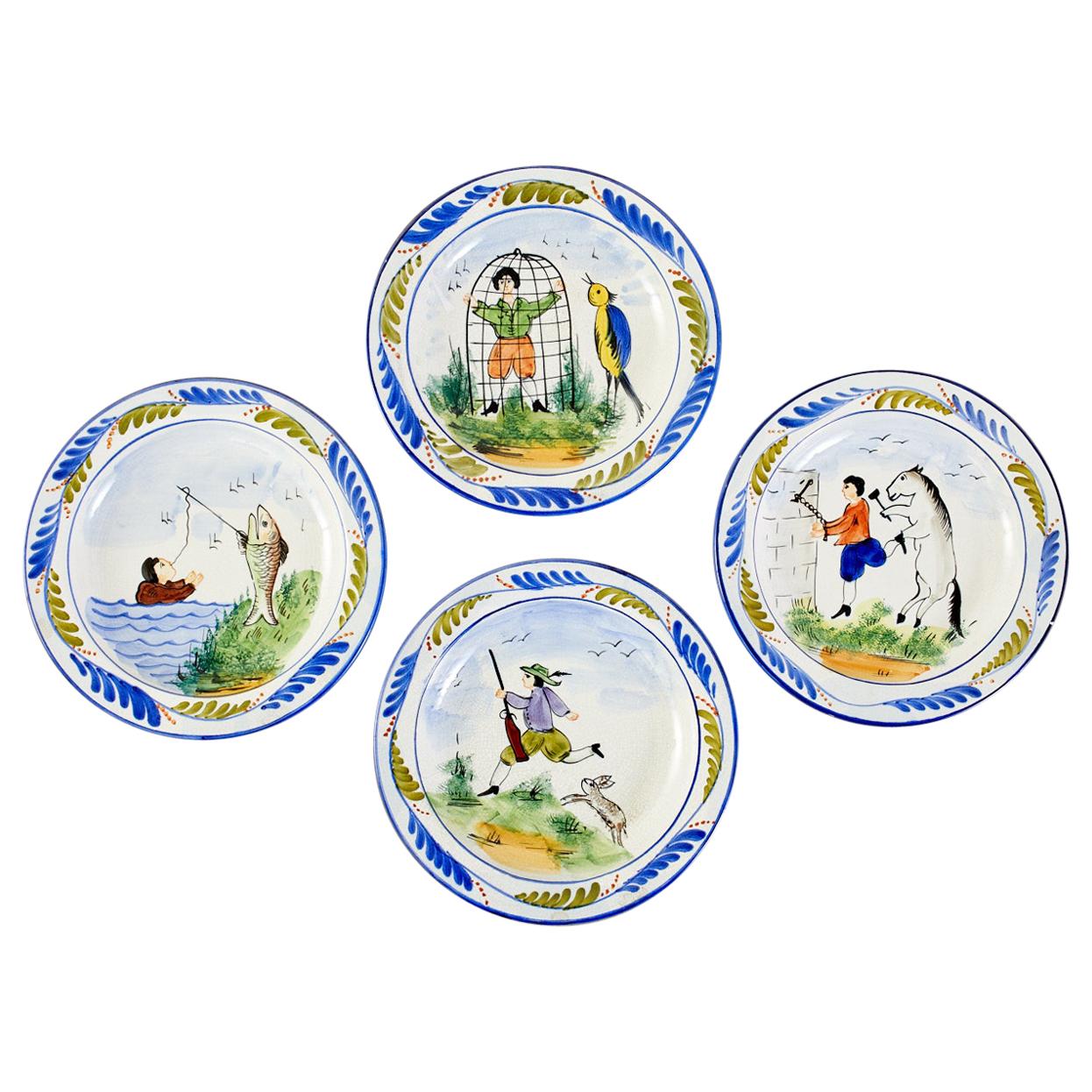 Set of Four Italian Majolica Hand Painted Plates at 1stDibs