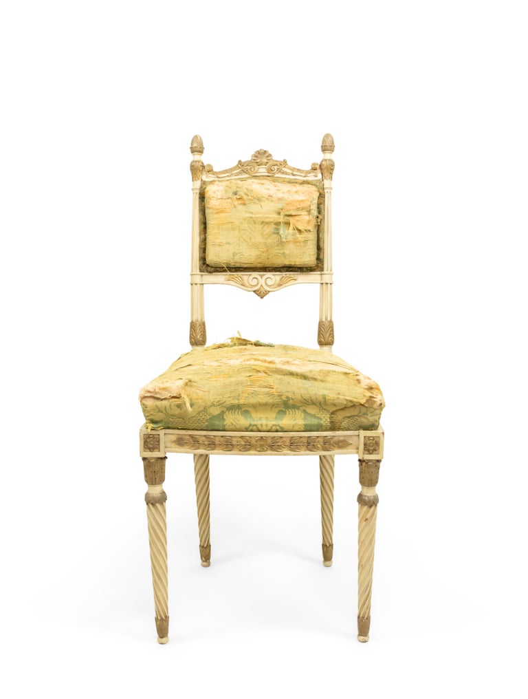 Set of 4 Italian Neoclassic Silk Upholstery Chairs For Sale at 1stDibs