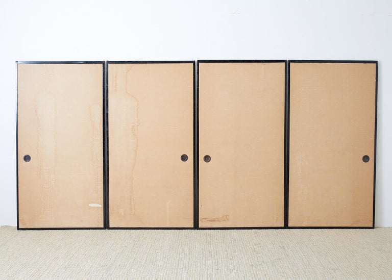 Set of Four Japanese Fusuma Painted Door Panels For Sale at 1stDibs