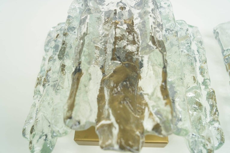 Set of Four Kalmar Ice Glass Light Fixtures, Two Wall Scones and Two ...