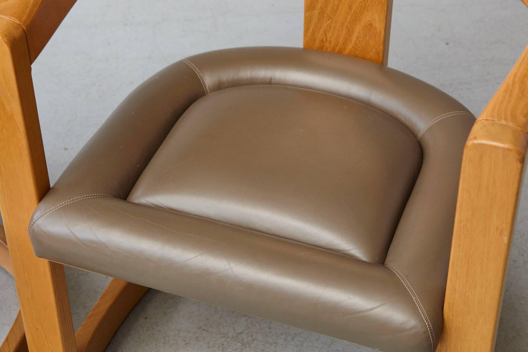 Set of Four Karl Springer Oak and Leather 'Onassis' Arm or Dining ...