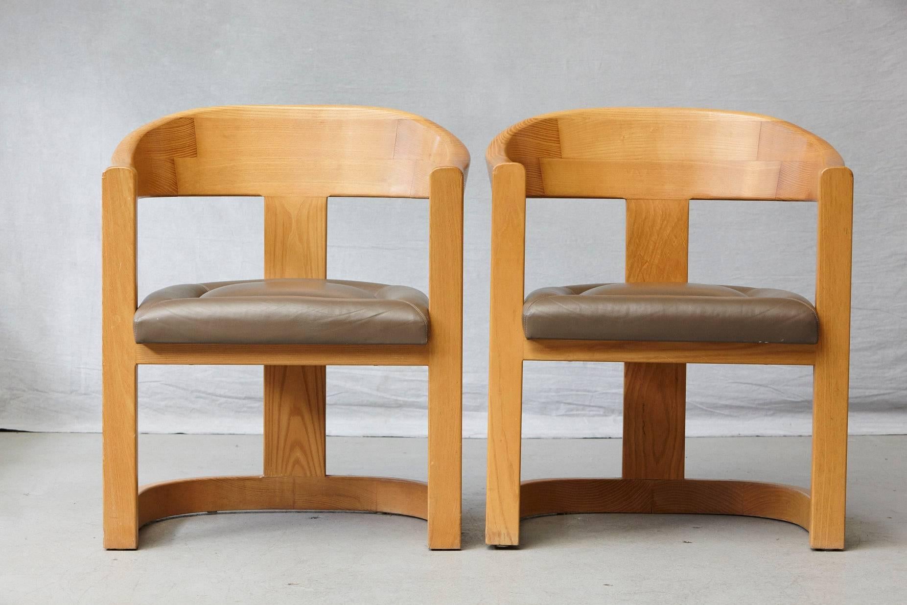 Set of Four Karl Springer Oak and Leather 'Onassis' Arm or Dining ...