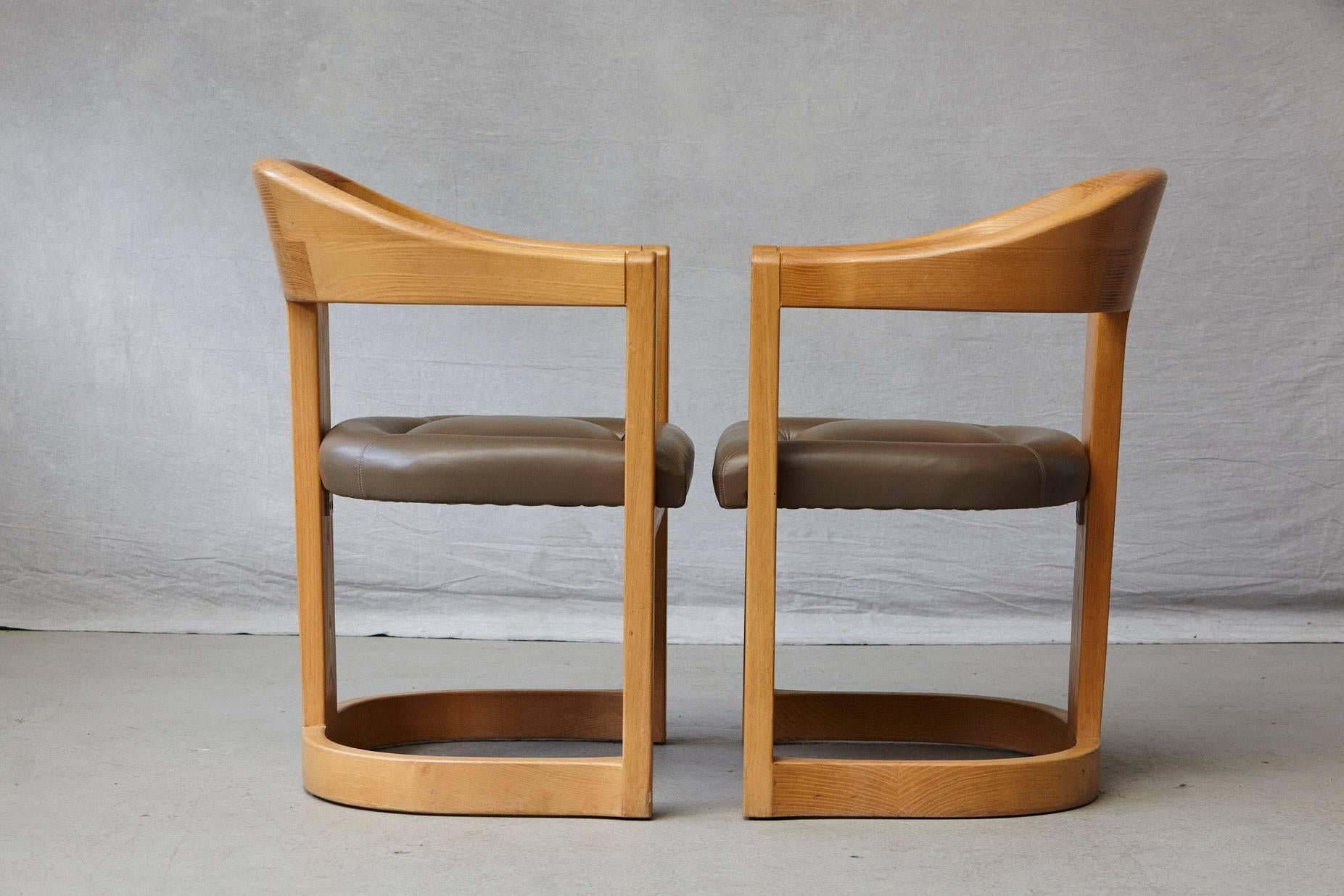Set of Four Karl Springer Oak and Leather 'Onassis' Arm or Dining ...
