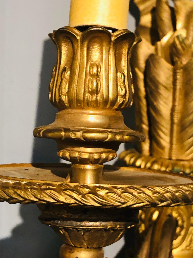 Set of Four Large Ornate Three-Light Torch and Ribbon Form Wall Sconces ...