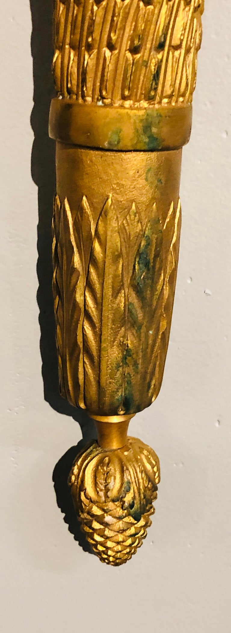 Set of Four Large Ornate Three-Light Torch and Ribbon Form Wall Sconces ...