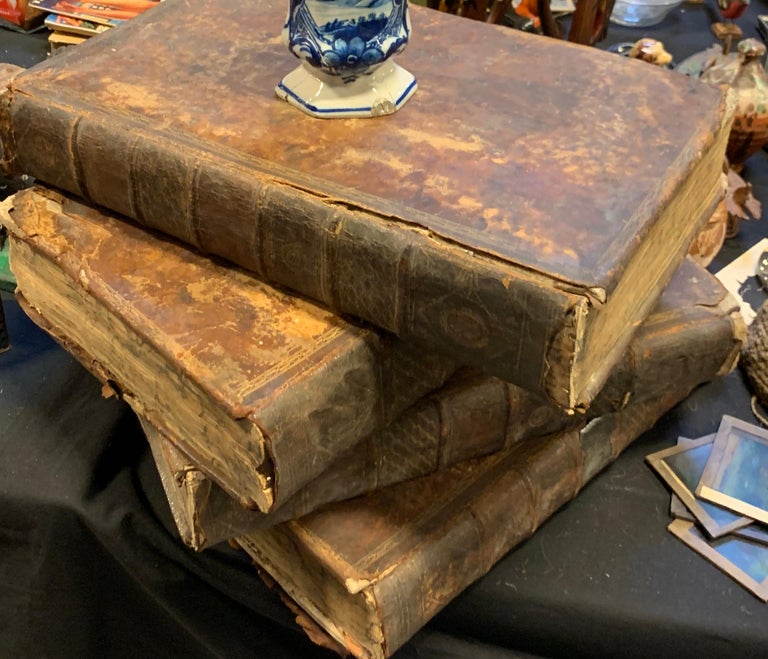 Set of Four Large Thick, 18th Century Leather-Bound Books for ...