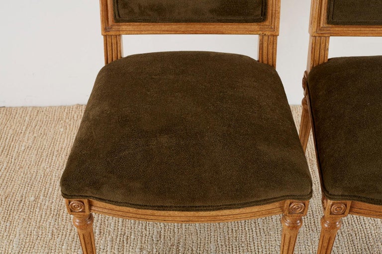 Set of Four Louis XVI Style Green Velvet Dining Chairs at 1stDibs