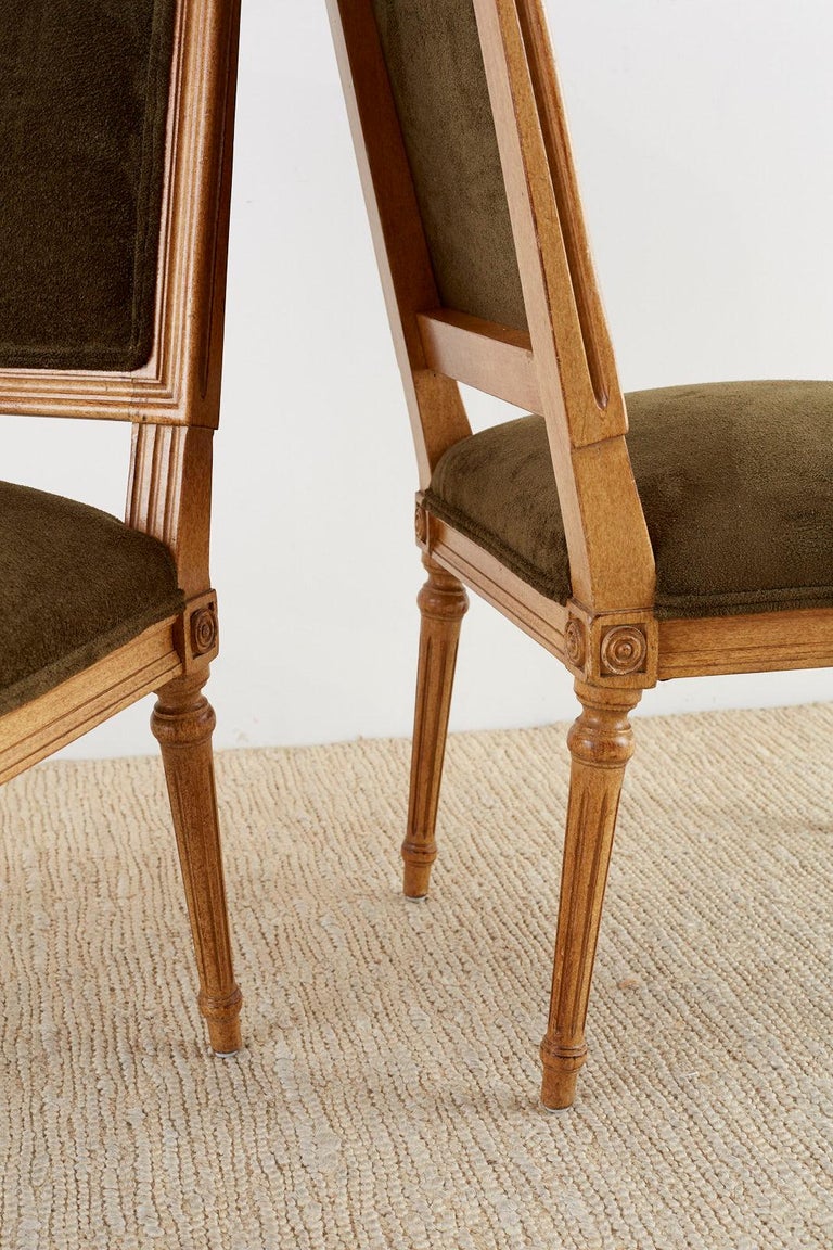 Set of Four Louis XVI Style Green Velvet Dining Chairs at 1stDibs