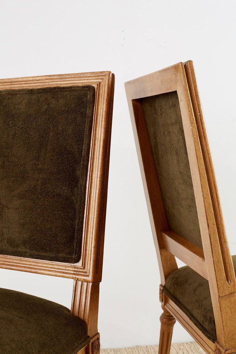Set of Four Louis XVI Style Green Velvet Dining Chairs at 1stDibs