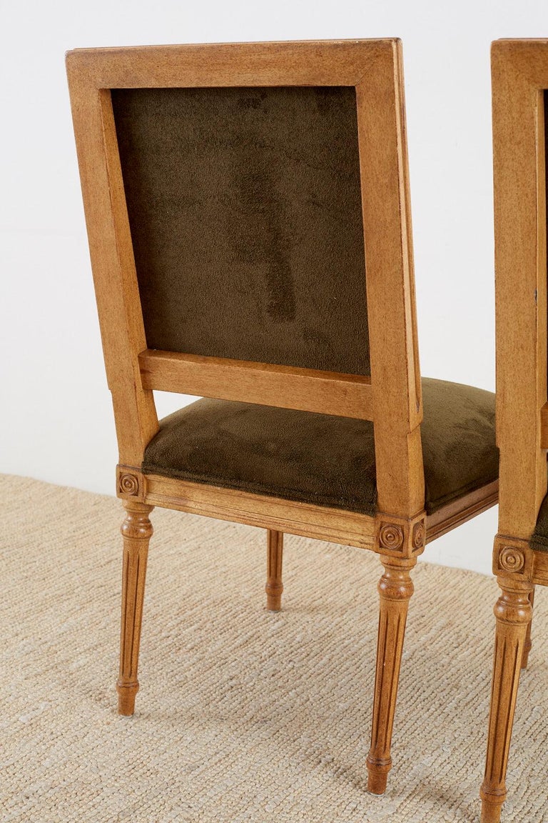 Set of Four Louis XVI Style Green Velvet Dining Chairs at 1stDibs