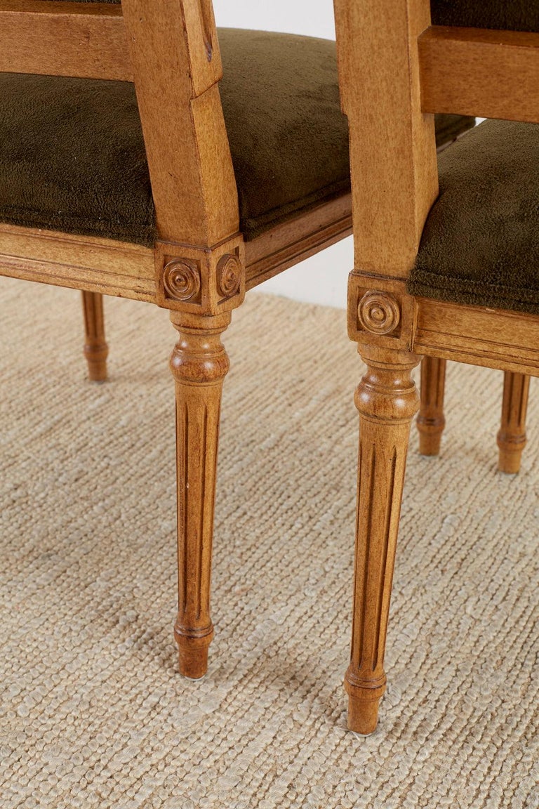 Set of Four Louis XVI Style Green Velvet Dining Chairs at 1stDibs