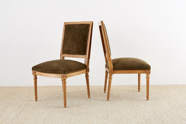 Set of Four Louis XVI Style Green Velvet Dining Chairs at 1stDibs