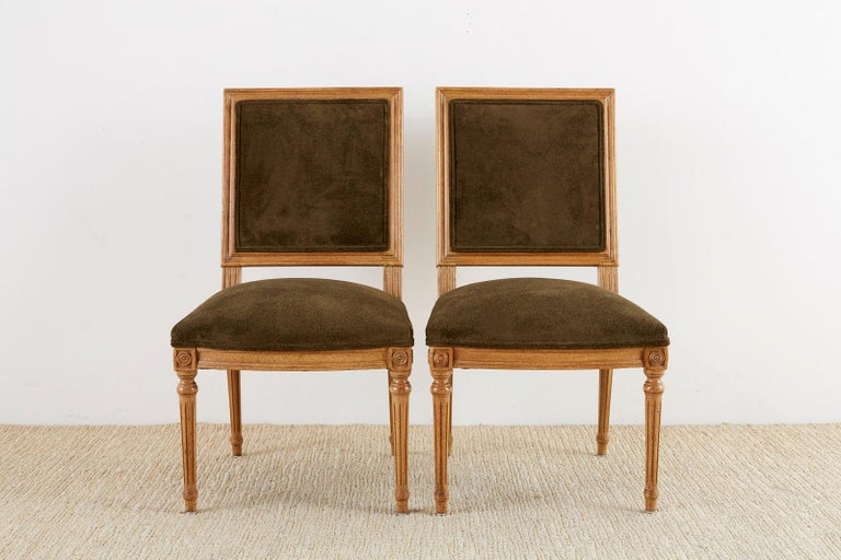 Set of Four Louis XVI Style Green Velvet Dining Chairs at 1stDibs