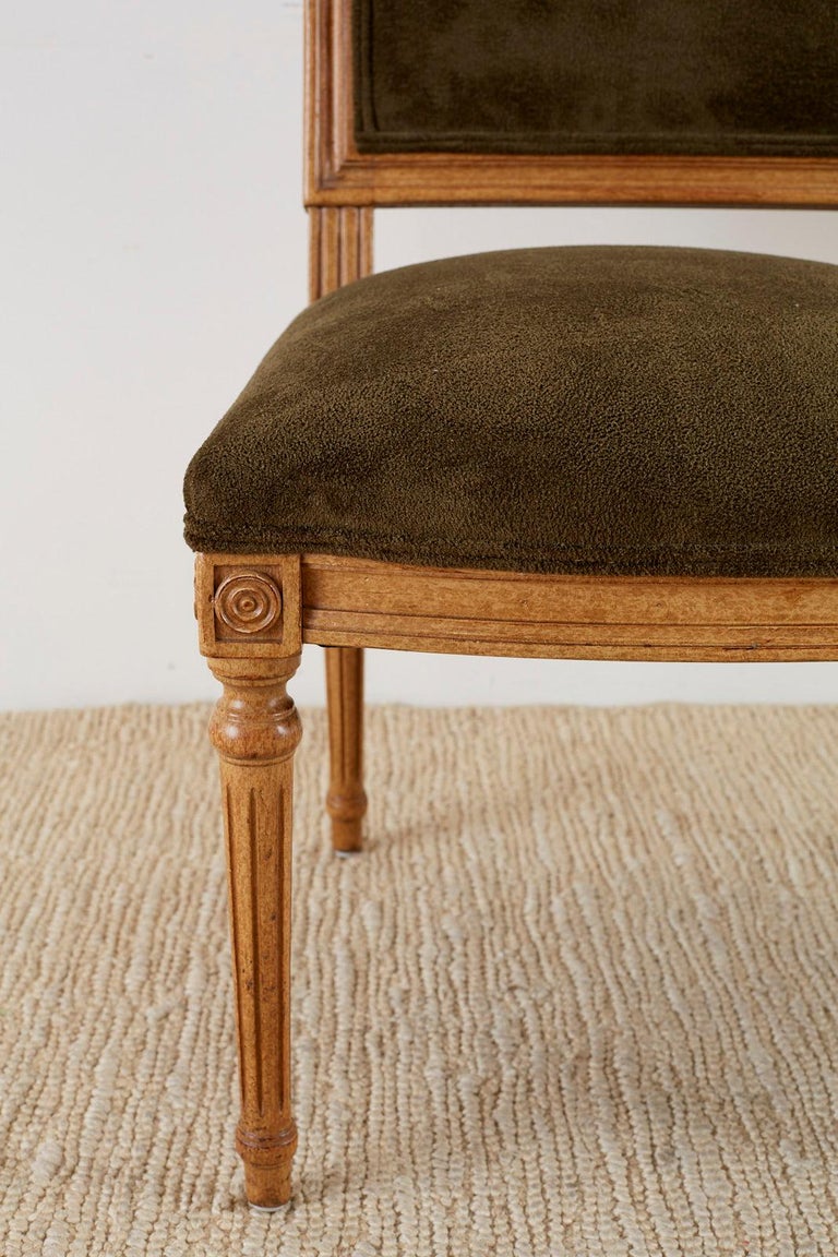 Set of Four Louis XVI Style Green Velvet Dining Chairs at 1stDibs