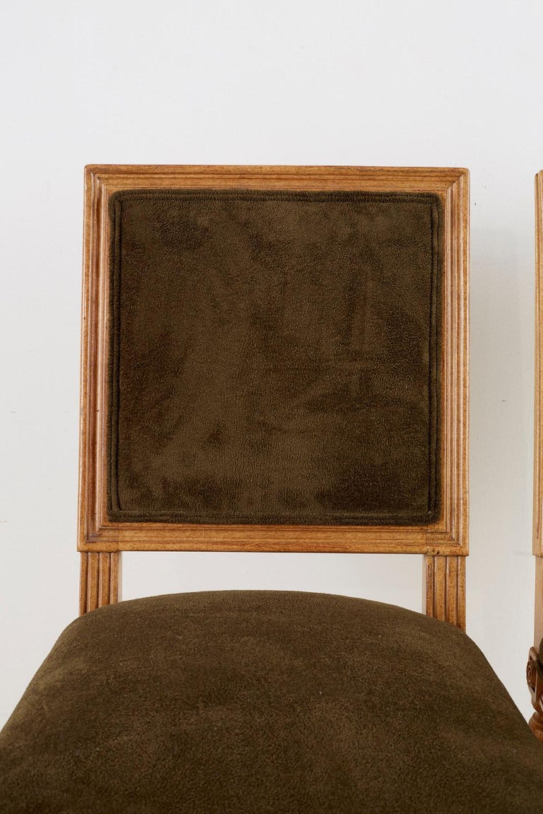 Set of Four Louis XVI Style Green Velvet Dining Chairs at 1stDibs