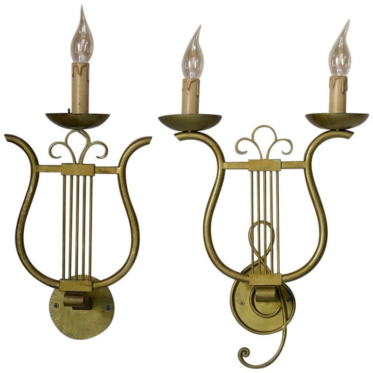 Set of Four Lyre Shaped Sconces, France, 1950s For Sale at 1stDibs