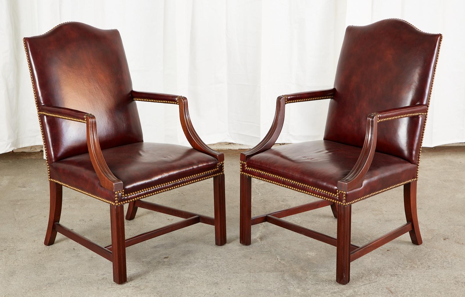 Set of Four Mahogany Gainsborough Leather Library Armchairs at 1stDibs