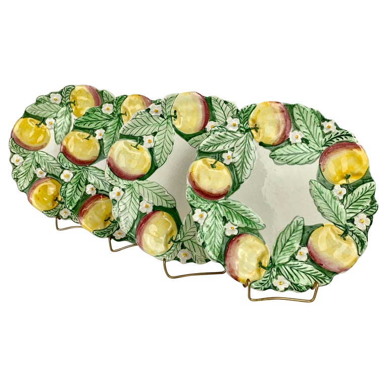 Majolica Plates Hand Decorated with Apples and Green Leaves-Set of Four ...