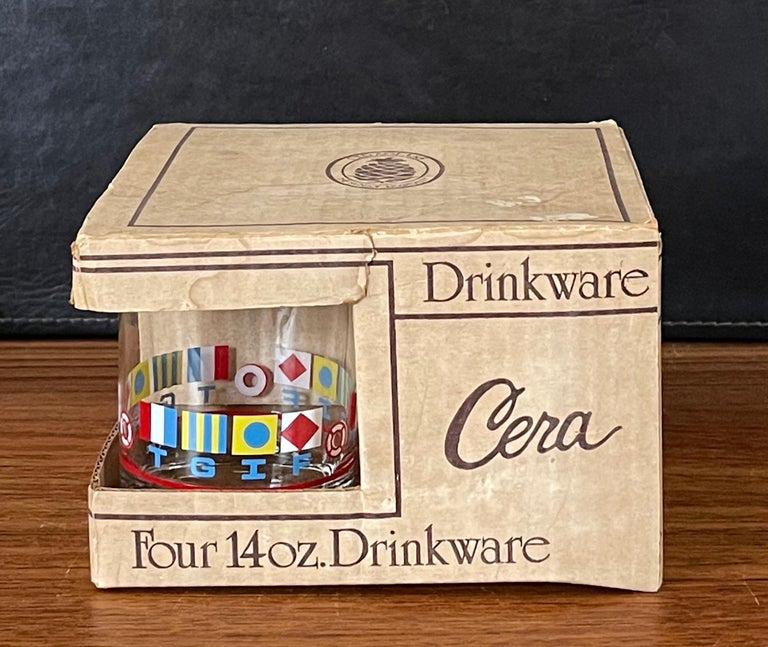Set of Four Mcm "TGIF / Nautical Flags" Highball Glasses by Cera For ...