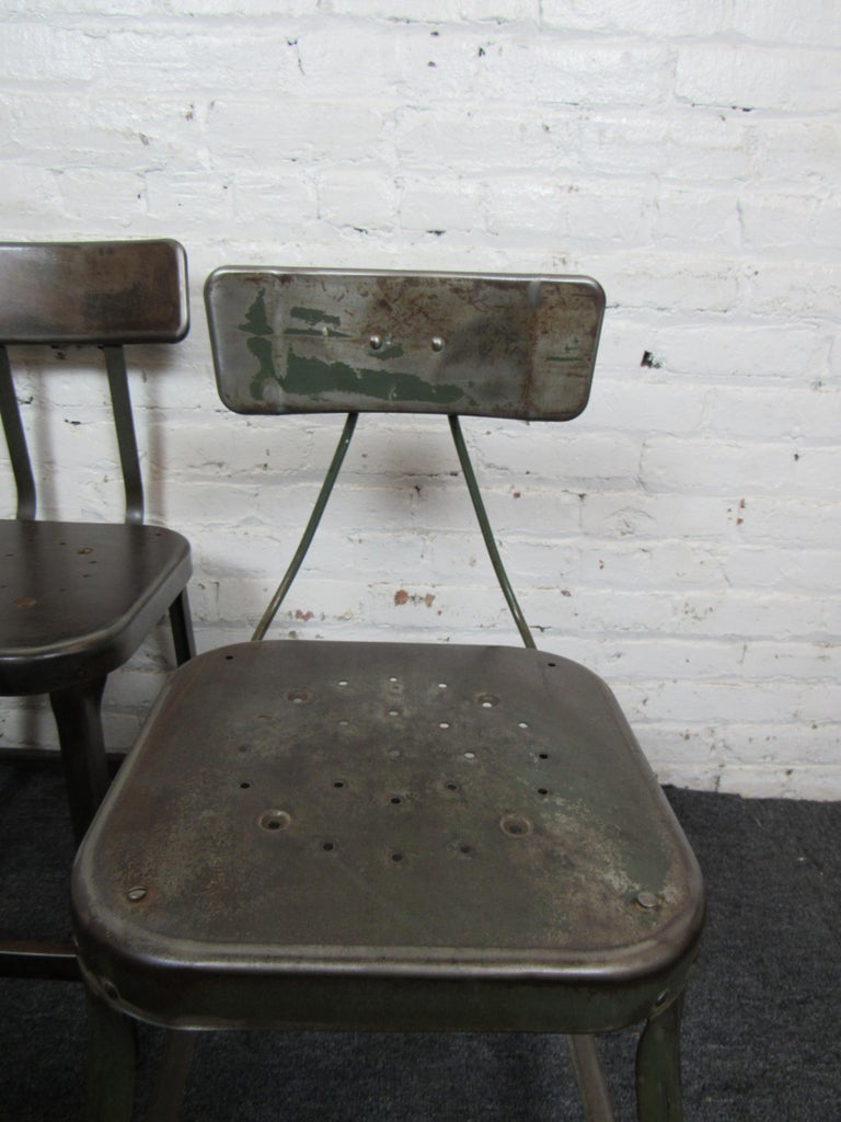 Set of Four Metal Factory Chairs For Sale at 1stDibs